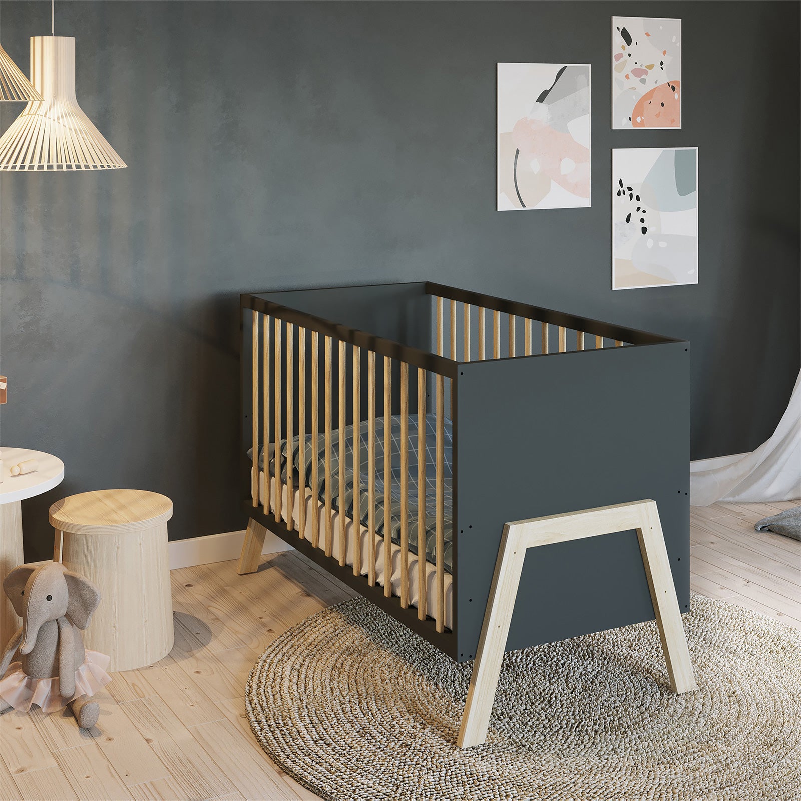 Kinderbett Lunara Anthrazit / Natur – FabiMax